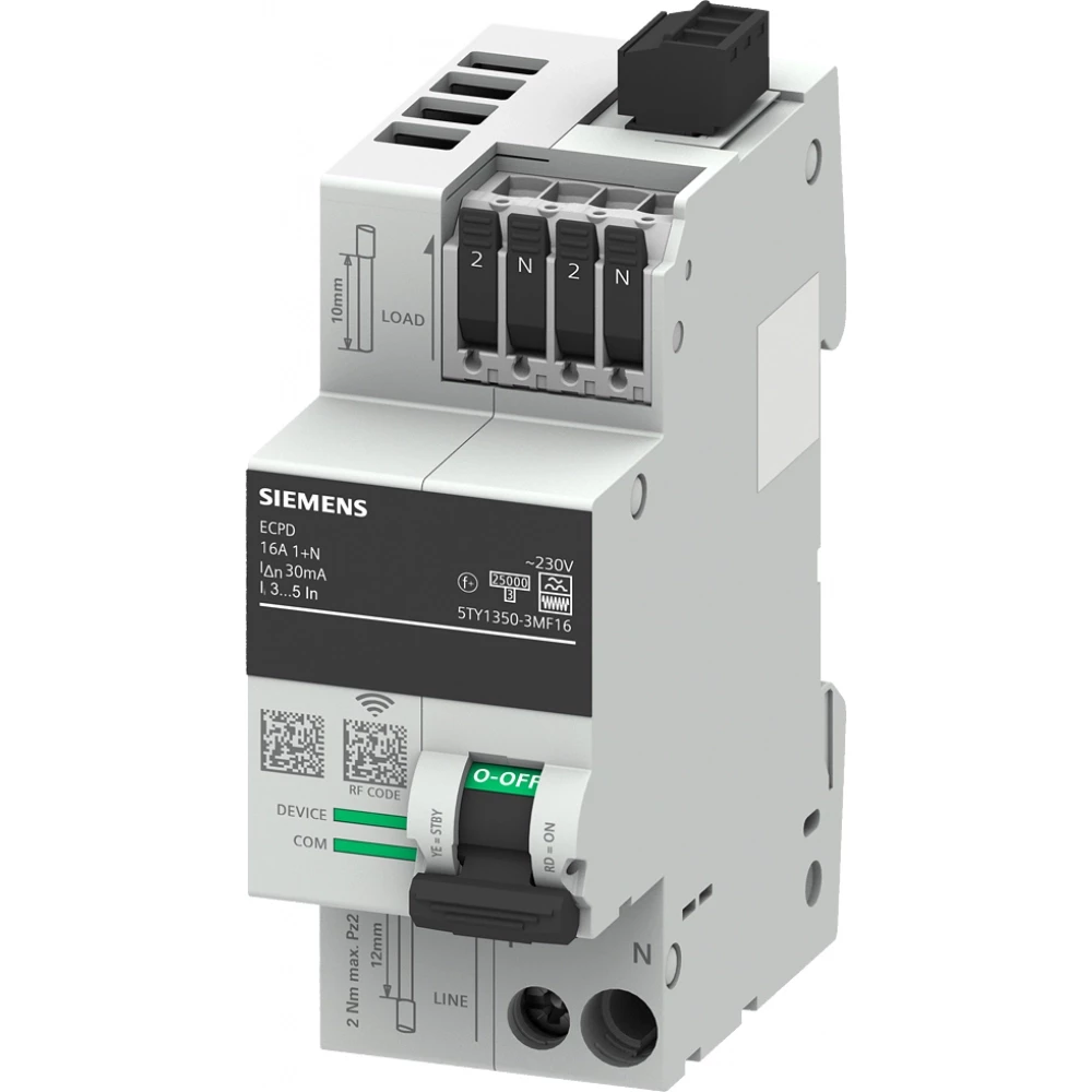 Siemens Ecpd met meet-& communicatiefunctionaliteit in: 10a tot 16a un: 230vac 75ka aardlektype ...
